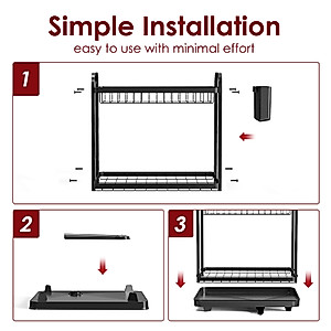 Sakugi Dish Drying Rack - Stainless Steel Dish Rack for Kitchen Counter, 2-Tier Kitchen Organizers and Storage Rack with Drainboard and Cutlery Holder, Large, Black