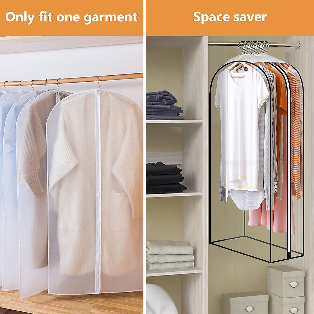 ANBOO 60" Long Garment Bags for Hanging Clothes, 10" Gusseted Waterproof All Clear Garment Bags for Storage, Hanging Garment Bag with Smooth Side Zipper for Shirts, Coat, Jacket, Dresses, 4 Pcs