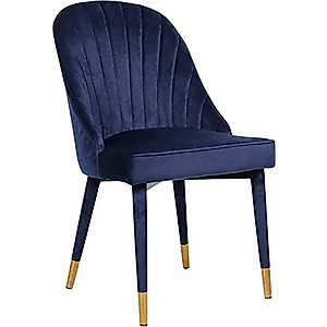 Meridian Furniture Belle Collection Velvet Upholstered Dining Chair with Curved Channel Tufted Back, 20.5" W x 21.5" D x 36" H, Navy