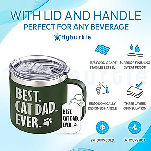 Hyturtle Best Cat Dad Ever Coffee Mug - Forest Green Tumbler 14 Oz - Gifts For Dad from Daughter Son - Birthday Gifts for Men - Fathers Day & Christmas
