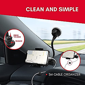 Macally Windshield Phone Mount for Car, Super Strong Suction Cup Phone Holder for Truck - Universal Gooseneck Window Phone Mount for Car, Compatible with iPhone, Samsung, Cell Phone, Android, Mobile