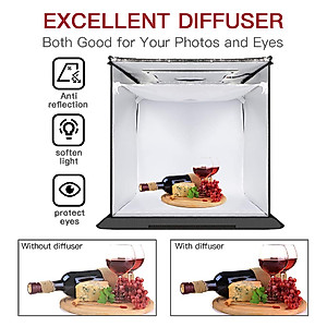 FOSITAN Photo Light Box, Upgrade 8 Backdrops Photo Studio Box, 20"/50cm Adjustable Brightness Portable Folding Shooting Tent, Tabletop Photography Box with Bright LEDs