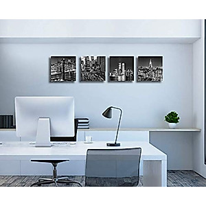 New York City Canvas Wall Art Print Black and White Brooklyn Bridge,Empire State Building Wall Art Modern Giclee Artwork for Office Home Decor 14x 14inch