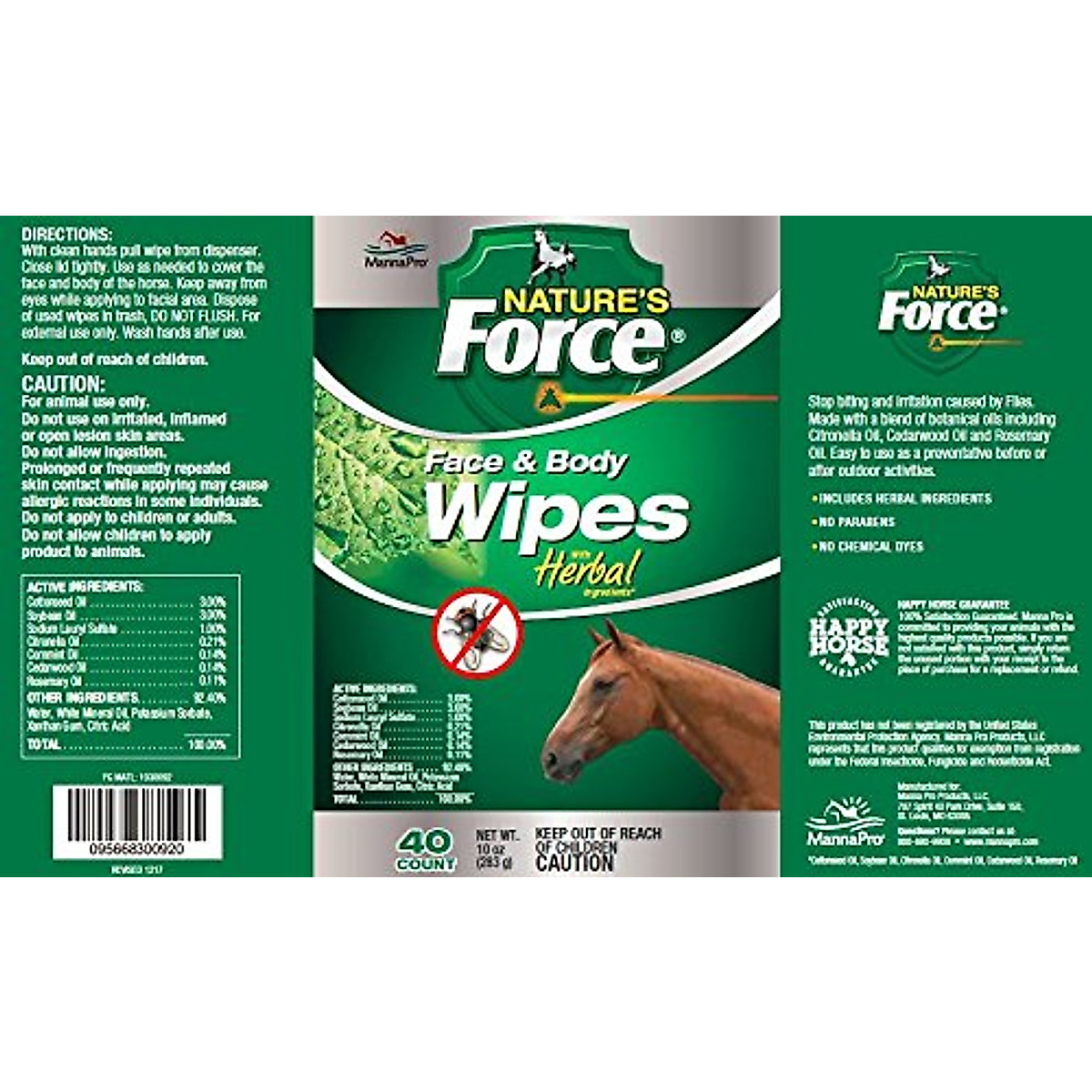 Manna Pro Nature'S Force Face & Body Wipes, 40 Count (Pack of 1)