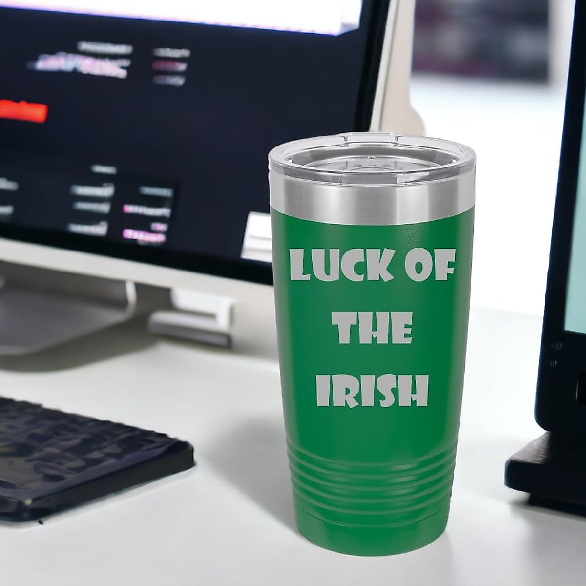 OEZZO Custom Tumbler, Double Wall Personalized Bottles, Laser Engraved Text for Special Occasions (Green, 20oz)