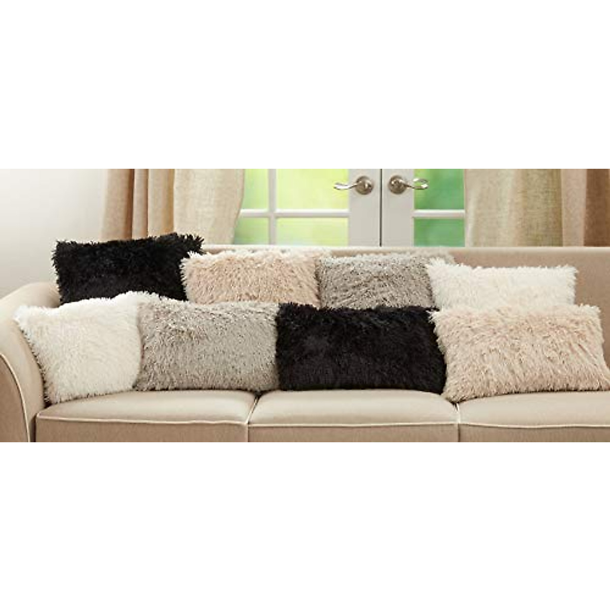 SARO LIFESTYLE Juneau Collection Classic Faux Fur Down Filled Throw Pillow, 18" Down, Ivory