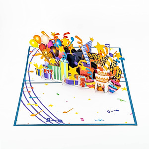 iGifts And Cards Happy 88th Blue Birthday 3D Pop Up Greeting Card – Awesome 88 Birthday Card For Man, Woman, Happy Eighty Eight Birthday Gift For Dad, Mom, Husband, Wife, 5" X 7"