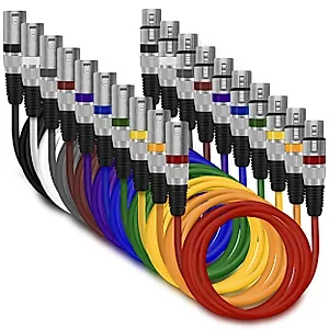 GearIT XLR to XLR Microphone Cable (3 Feet, 10 Pack) XLR Male to Female Mic Cable 3-Pin Balanced Shielded XLR Cable for Mic Mixer, Recording Studio, Podcast - Multi Colored, 3Ft, 10 Pack