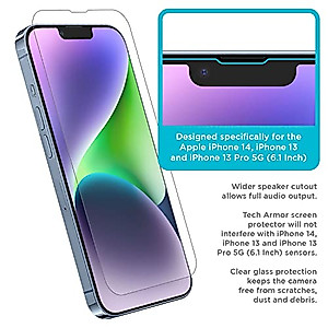 Tech Armor Ballistic Glass Screen Protector for iPhone 14, iPhone 13 and 13 Pro [6.1 Inch] Display 3 Pack Tempered Glass, Case Friendly