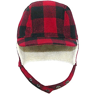 Levine Hats Men's Wool Plaid Elmer Fudd Hat with Sherpa Earflaps Hunting Cap (XLarge - fits 7 1/2 to 7 5/8, Red/Black)