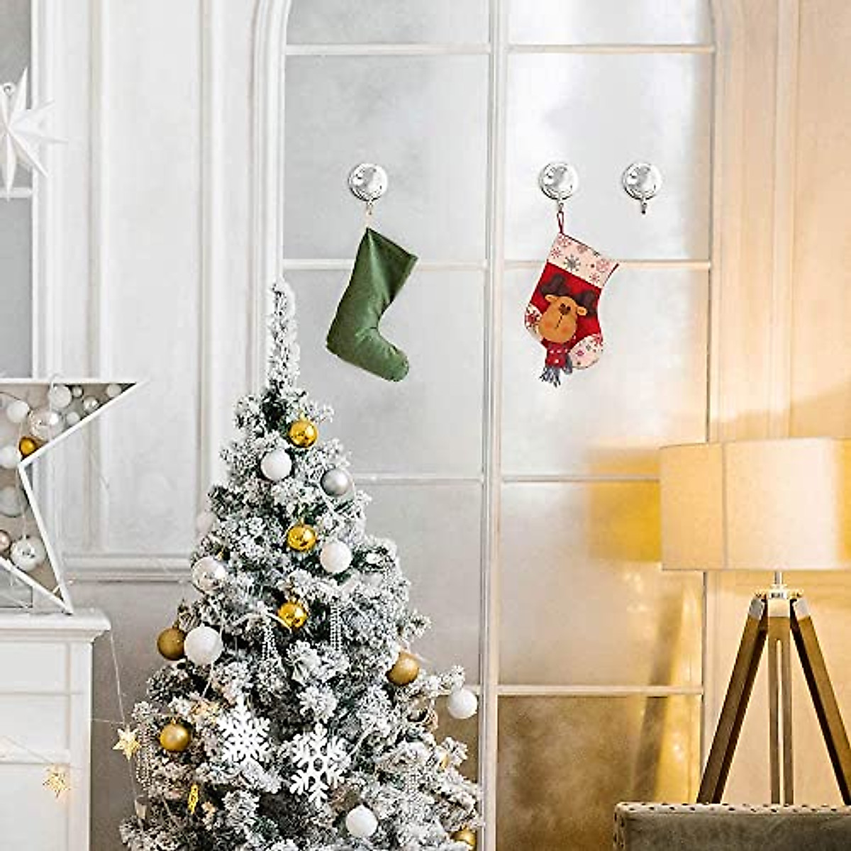 VIS'V Suction Cup Hooks, Silver Twist Suction Cups with Metal Hooks Removable Heavy Duty Window Glass Door Suction Hangers Reusable Suction Cup Holders for Kitchen Bathroom Shower Wreath - 2 Pcs