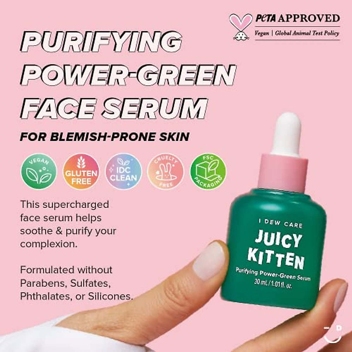 I Dew Care Face Serum - Juicy Kitten | Mother's Day, Gift, Purifying Power-Green Korean Skincare with Niacinamide, 1.01 Fl Oz