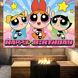 5×3FT Power Girls Birthday Decorations Happy Birthday Banner, Power Girls Birthday Party Decorations for Children power Girls Party Decorations, Power Girl Party Supplies Decorations
