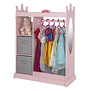 UTEX Kids Dress up Storage with Mirror and Storage Bin,Kids Armoire Dresser with Mirror, Costume Closet for Kids, Pretend Storage Closet for Kids,Costume Storage Dresser(Pink)