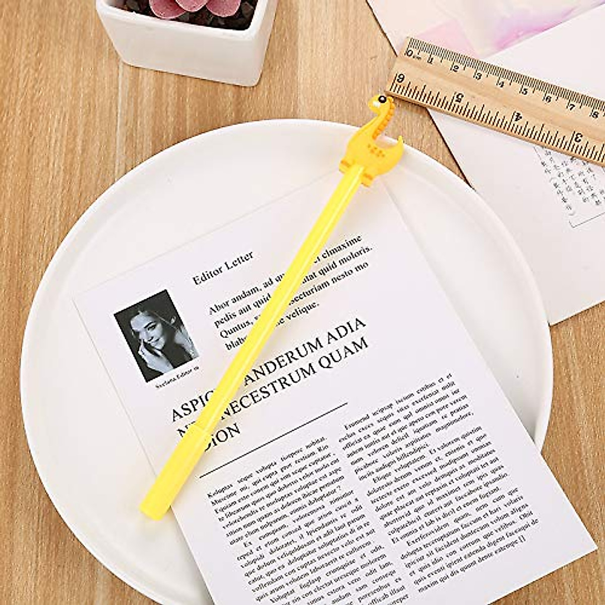 Chris.W 12 Pcs Cute Cartoon Dinosaur Rollerball Gel Pens Set, 0.5mm Fine Point Writing Pens for Boys Students, Black Ink, Dino Themed Party Favors