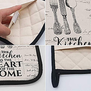 Warome Oven Mitts and Pot Holders Sets, 572°F Heat Resistant Oven Mitts with Soft Cotton Kitchen Towels, Multi-Function Kitchen Potholders with Pockets, Cute Hot Pads and Long Oven Mitts(6pcs)