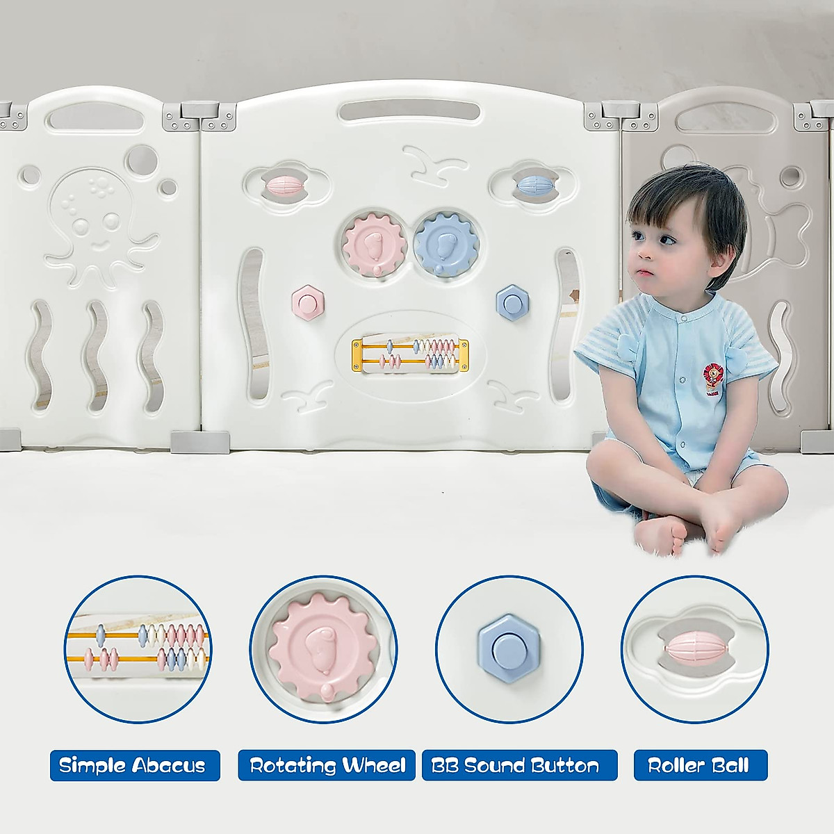 Albott Baby Fence 22 Panel Baby playpen Folding Play Pen Kids Activity Center Safety Play Yard Home Adjustable Shape Free Combination Portable Design for Indoor Outdoor Use (Grey, 22 Panel)