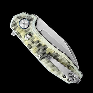 WIN+ Pocket Knife, Folding Knife with Button Lock, EDC Knife with Axis Lock and Ball Bearing, D2 Tactical Knife with G10 Handle, Survival Knives for Camping W3435 (B-Camo-G10)