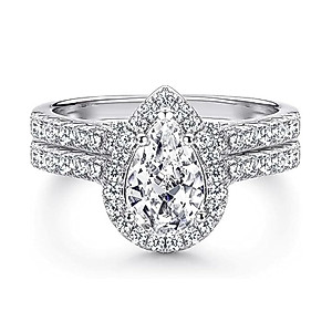 MOTIEL Moissanite Engagement Ring For Women 1-3/4ct.tw. Pear-shaped Lab Grown Moissanite Wedding Set 925 10k 14k 18k Gold Ring Personalized Ring Jewelry (White Gold)