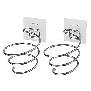 AKOAK Stainless Steel Hair Dryer Holder, Bathroom Wall Mounted Self-Adhesive Waterproof Hair Dryer Storage Holder - Suitable for Most Hair Dryers, Pack of 2