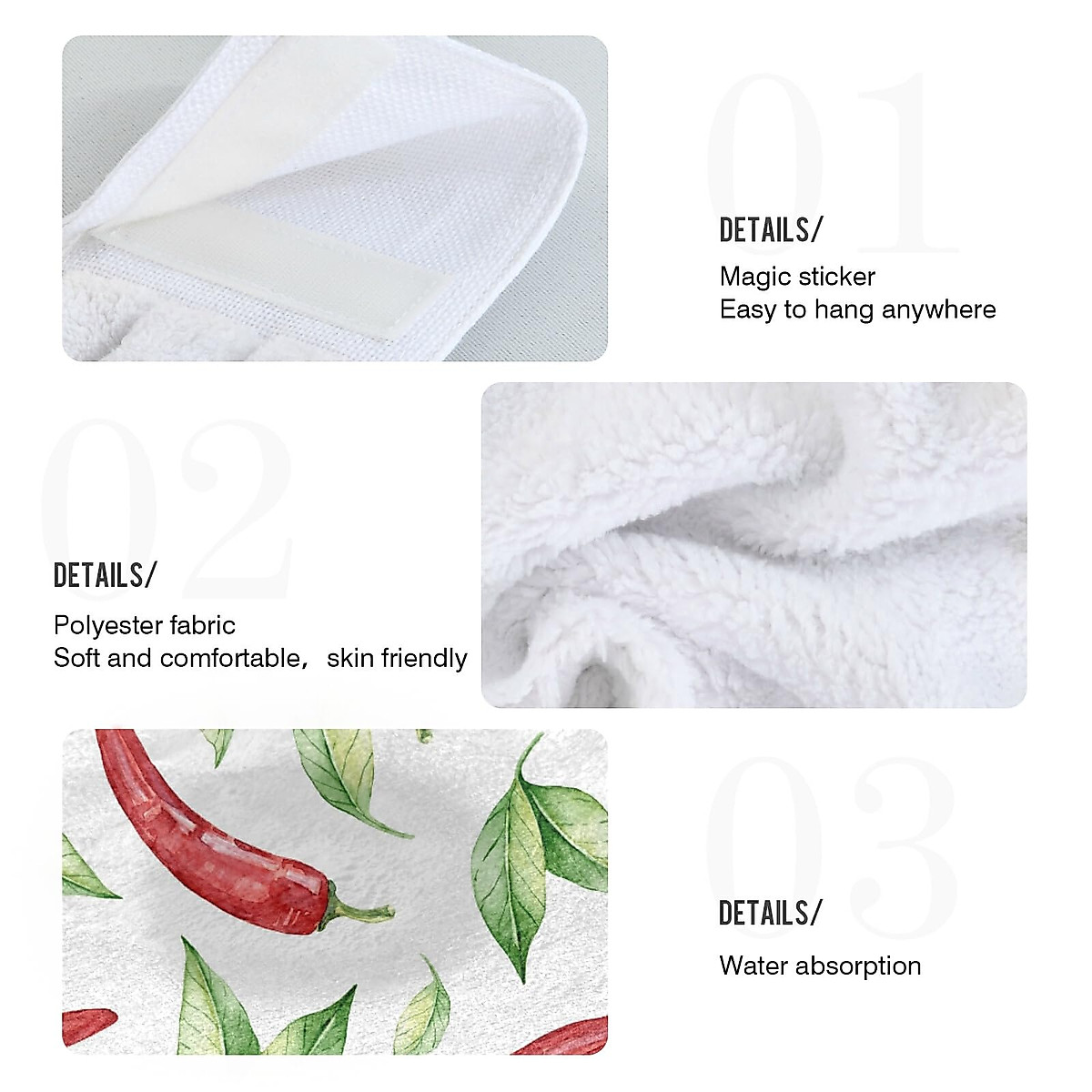Kcldeci Hand Towels for Kitchen Red Hot Chili Pepper Hanging Tie Towels and Dishcloths Sets with Loop 2 Piece Sets