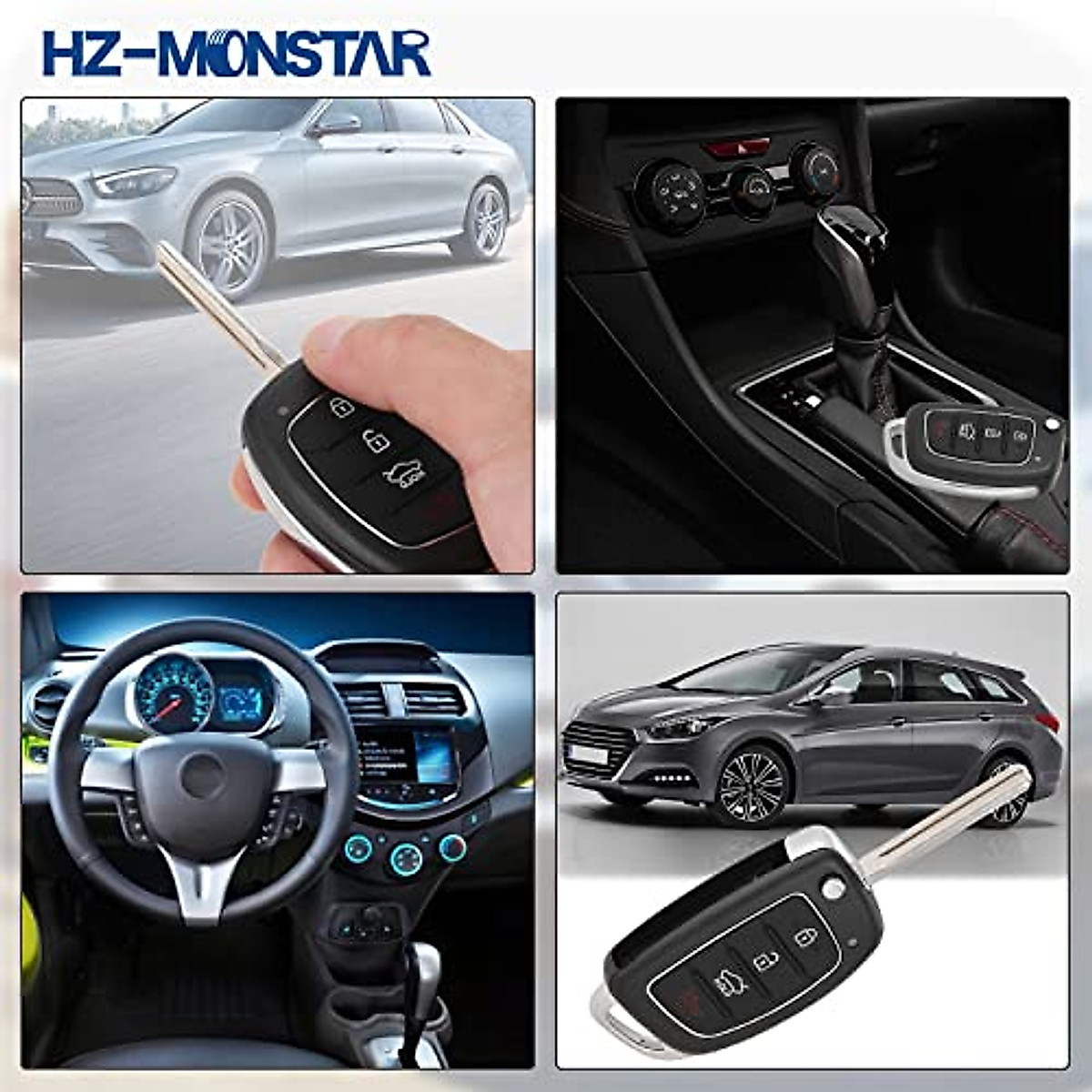 HZ-MONSTAR 4 Buttons Remote Flip Key Fob, Car Key Fob Keyless Entry Remote Compatible with Hyundai 2015 2016 2017 Sonata OEM Remote Key, P/N: 95430-C1010/433 MHz TQ8-RKE-4F16