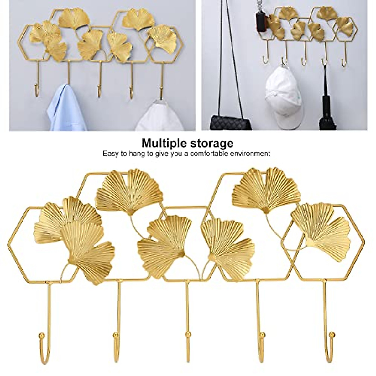 Agatige Wall Mounted Clothes Hook,Multifunctional Clothes Hanger Reusable Space Saving Coat Rack for Scarf & Bag(Gold)