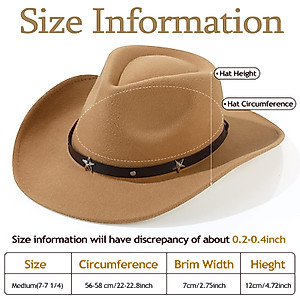Mumufy 4 Pcs Classic Western Cowboy Hat Men Felt Wide Brim Cowgirl Hats Women Belt Buckle Panama Hat for Adults Kids (Black, Camel, Khaki, Beige)
