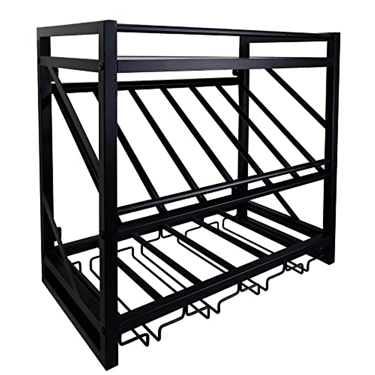 Farmhouse Wall Mounted Wine Rack with Tilting Display Shelf, Wall Hanging Wine Rack, 3-Tier Shelves with Stemware Glasses Holder for Wine Storage, Wine Display Shelf for Kitchen Living Room Cafe Bar