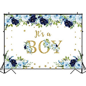 Avezano Navy Blue Baby Shower Backdrop for Boy's Baby Shower Party Decorations Photography Background Navy Blue Floral It's A Boy Baby Shower Party Photoshoot Backdrops (7x5ft)