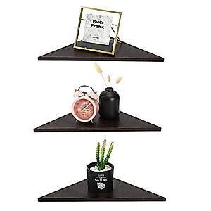 NOZE Floating Corner Shelf Wall Mounted Set of 3, Solid Wood Organizer Displays Storage Rack Home Decor for Living Room, Bedroom, Bathroom, Kitchen