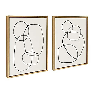 Kate and Laurel Sylvie Modern Circles and Going in Circles Framed Linen Textured Canvas Wall Art by Teju Reval, 2 Piece 18x24 Gold Abstract Wall Decor