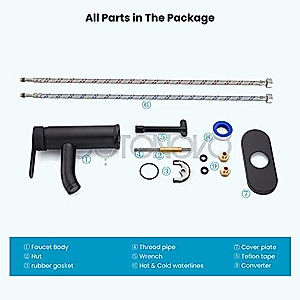 Matte Black Stainless Steel 304 Bathroom Faucet Farmhouse Single Handle Lavatory Basin Vanity Sink Faucet with Supply Line