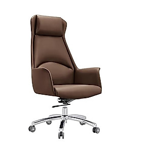 FrYsky Home Office Desk Chairs, Swivel Chair Light Luxury Leather Office Computer Executive Office Comfortable Height-Adjustable Swivel Chair (Color : Dark Brown)
