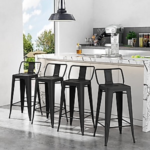 Apeaka 24 inch Metal Bar Stools Set of 4 Modern Counter Height Stools with Backs Industrial Low Back Bar Chairs for Indoor Outdoor Matte Black