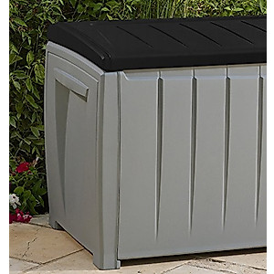 Keter Novel Plastic Deck Storage Container Box Outdoor Patio Garden Furniture 90 Gal, Black/Gray