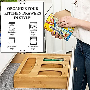 Panama Jade Bamboo Storage Bag Organizer- Premium Plastic Bag Organizer for Drawer, Wall Mountable Plastic Bag Holder for Gallon Quart Sandwich Snack & Slider Bags