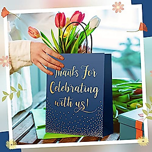 45 Pcs Wedding Welcome Bags for Hotel Guests Gold Foil Wedding Gift Bags with Handles Thanks for Celebrating with Us Paper Bags Medium Size Wedding Bags Bridal Gift Bags Baby Shower Favor (Dark Blue)