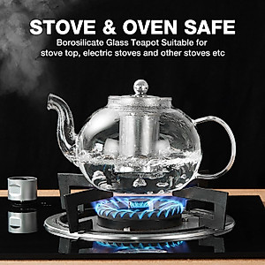 Large Glass Teapot Set, TeaPot (40 OZ/1200ml) with 4 Double Wall Teacups & Removable Stainless Steel Infuser, Stovetop Safe Tea Kettle, Blooming & Loose Leaf Tea Maker Set, Microwave Dishwasher Safe