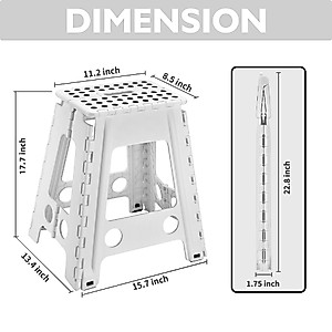 SUGARLEE 18 inch Folding Step Stool Heavy Duty Plastic Foldable Step Stool-Lightweight Foot Stool with Portable Handle, Compact Plastic Foldable Step Stool for Bathroom,Bedroom, Kitchen