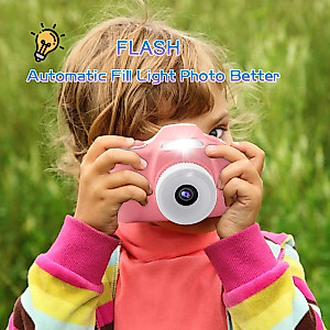 Kids Camera for Girls Age 3-9, Cameras with Flash Toy Gifts for Christmas Birthday, Selfie Video Digital Camera with Cartoon Stickers for Preschool Children 3 4 5 6 7 8 9 Years Old (Pink)