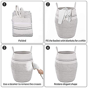 Fiona's magic Extra Large Laundry Hamper Basket, 105L Woven Tall Clothes Hamper with Long Handle for Storage Blanket, Toys and Dirty Cothes in Bedroom and Living Room, Christmas Gift, White