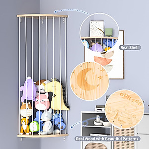 Zayysoha Stuffed Animal Storage Wood Soft Toy Shelf with Adjustable Length Large Corner Plush Toys Holder Nursery Hanging Organizer with Moon Zoo Pattern for Nursery PlayRoom Bedroom KidRoom