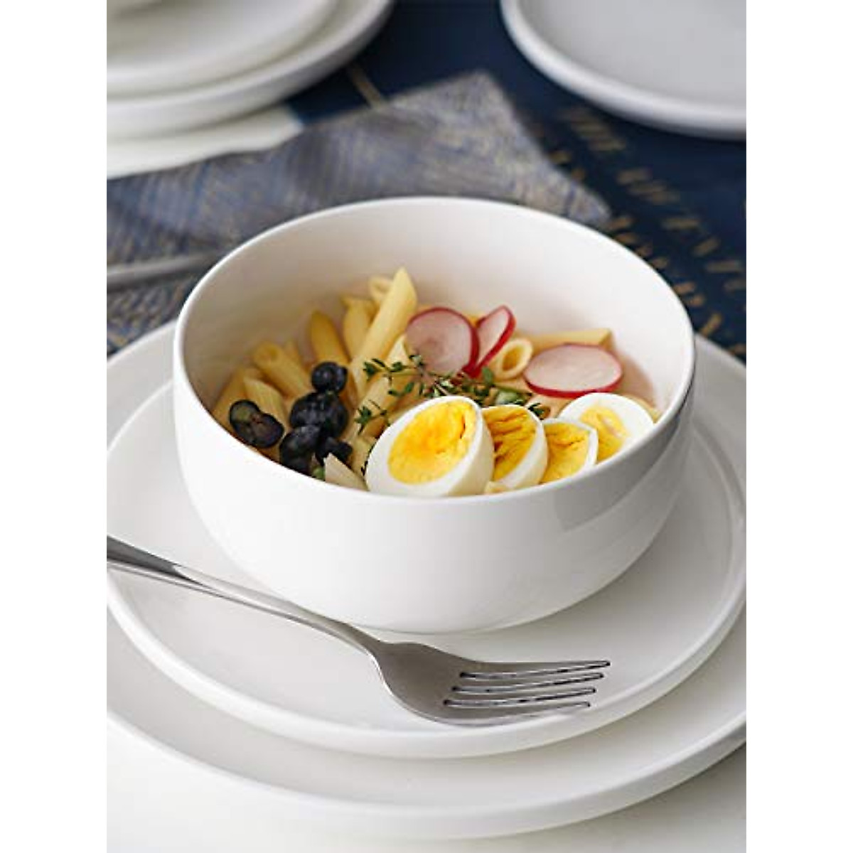 Kanwone Porcelain Bowl Set - 32 Ounce for Cereal, Salad and Soup, Microwave and Dishwasher Safe - Set of 6, White