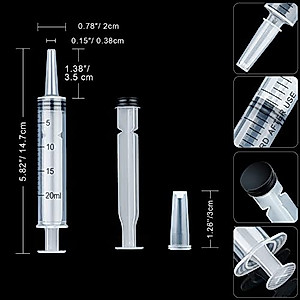 5 Pack 20ml Large Plastic Syringe, Syringe for Liquid, Oral, Scientific Labs, Measurement, Feeding Pets, Glue or Oil or Fluid Applicator, Individual Packaged with Cap (20 ML)