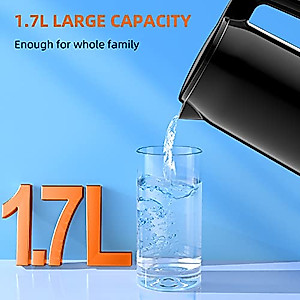 Electric Kettle 1.7L, Aylion 100% Stainless Steel Interior Double Wall Electric Tea Kettle, 1500W Fast Heating, Auto Shut-Off & Boil Dry Protection, BPA Free, LED Indicator, Black