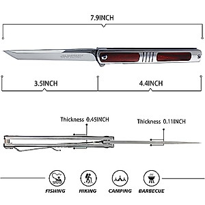 ohmonlyhoo Pocket Knife for Men, 3.5 inch Folding Knife with Pocket Clip,Rosewood Handle Tanto Knife, Great Gift For Men and Women