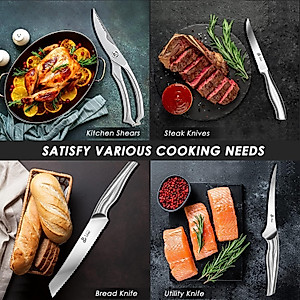 Kitchen Knife Set with Block, DDF iohEF 16 PCS Knife Set for Kitchen with Block Japanese Stainless Steel, Ultra Sharp Chef Knife Set with Sharpener