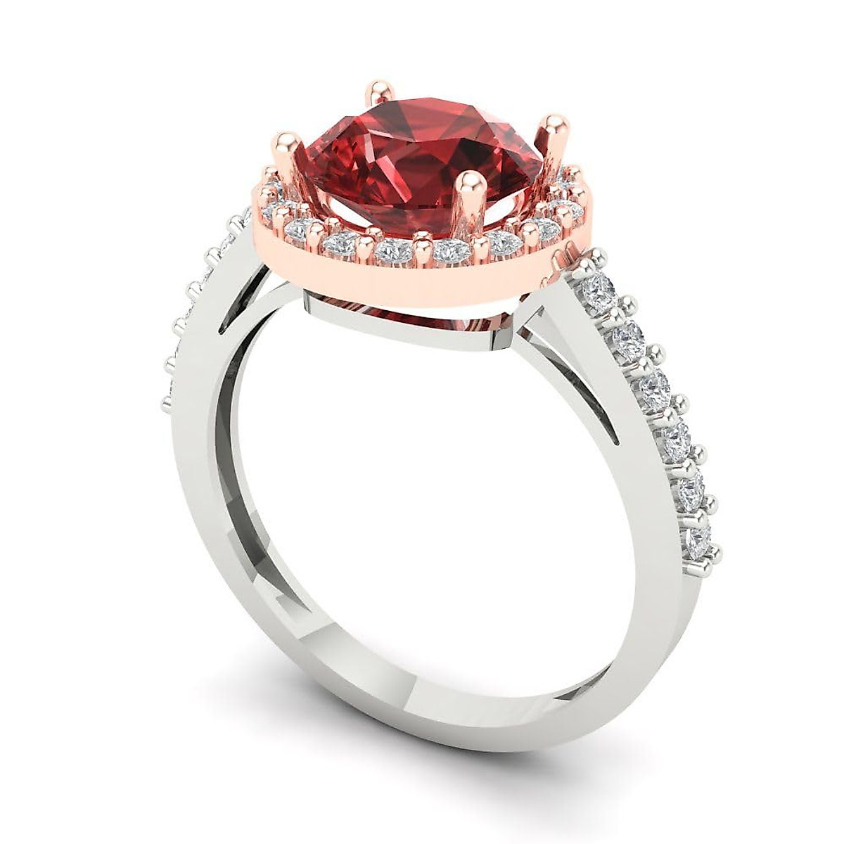 Clara Pucci 2.40 ct Round Cut Solitaire Halo Natural Red Garnet Engagement Promise Anniversary Bridal Ring 18K White & Rose Gold 8.5