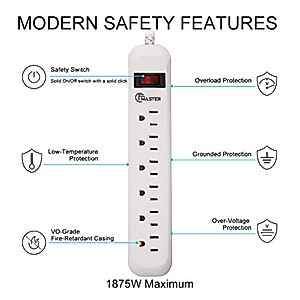 Power Strip Surge Protector CFMASTER 6 Outlets 2ft Long Extension Cord with Braided Fabric, 300 Joules, Wall-Mounted Strip, Overload Protection, for Home, Office (2 Pack)